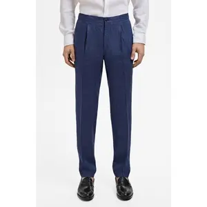 Mango Slim Fit Linen Pants - Indigo Blue