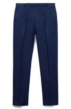 Mango Slim Fit Linen Pants - Indigo Blue