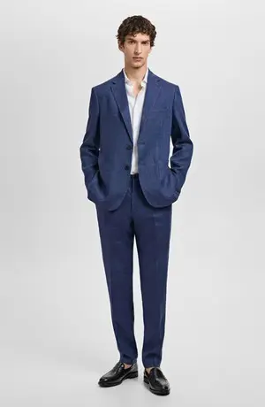 Mango Slim Fit Linen Pants - Indigo Blue