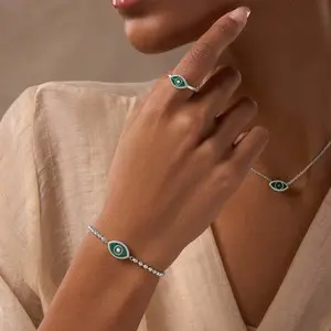 KARMA AND LUCK Evil Eye Malachite Silver Bracelet