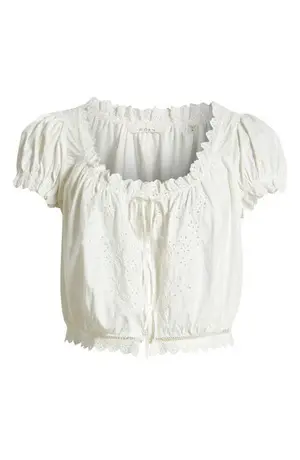 DÔEN Nera Eyelet Ruffle Organic Cotton Crop Top - Salt