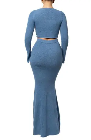 JLUXLABEL Crop Top & Trumpet Skirt Set - Blue