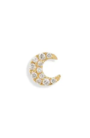 MARIA TASH Diamond Moon Stud Earring - Yellow Gold