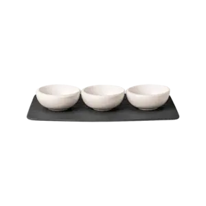 VILLEROY & BOCH Newmoon Dip Bow & Tray Set 4 Pieces - White/black