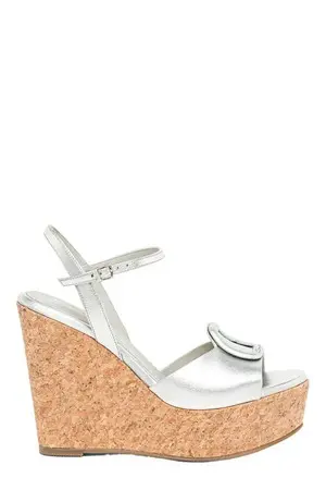 Santoni Leather Wedge Sandal - Silver