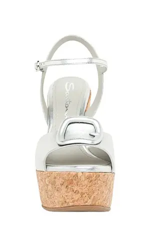Santoni Leather Wedge Sandal - Silver
