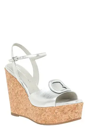 Santoni Leather Wedge Sandal - Silver