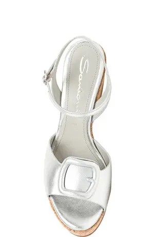 Santoni Leather Wedge Sandal - Silver