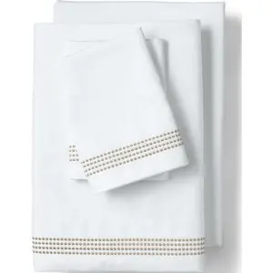 LANDS' END Supima Cotton No Iron Sateen Embroidered Sheets400 Thread Count - Khaki Dots