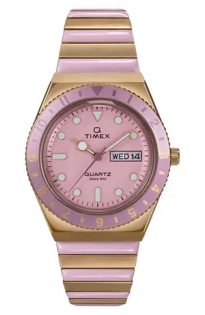 TIMEX® Q Timex Expansion Bracelet Watch - Gold/pink