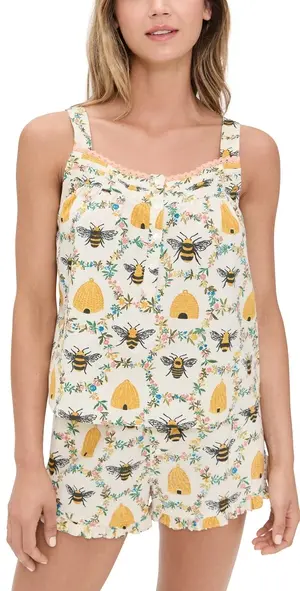 PRINTFRESH Back To Bed Shorts Pajama Set - Sweet Bee/cream
