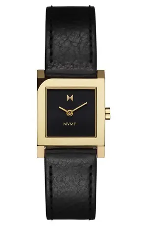 MVMT Marquee Square Leather Strap Watch - Black