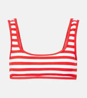 Jade Swim Rounded Edges Striped Terry Bikini Top - Red