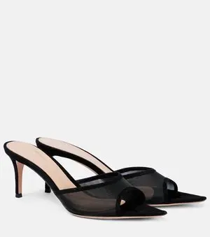 GIANVITO ROSSI Suede-trimmed Organza Mules