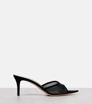 GIANVITO ROSSI Suede-trimmed Organza Mules
