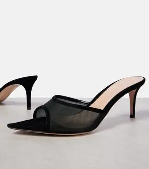 GIANVITO ROSSI Suede-trimmed Organza Mules