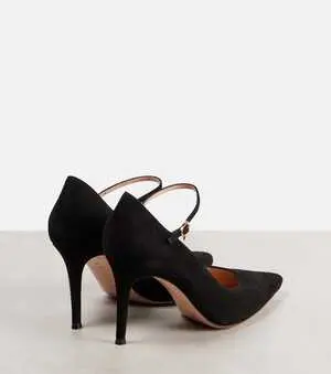 GIANVITO ROSSI Suede Pointed Toe Pumps - Black