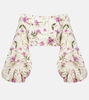 Agua Bendita Duria Floral Linen Crop Top