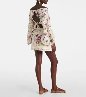 Agua Bendita Duria Floral Linen Crop Top