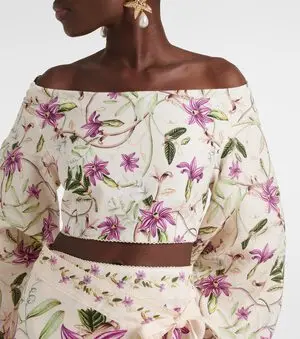 Agua Bendita Duria Floral Linen Crop Top