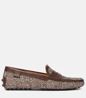 TOD'S Gommino Leather-trimmed Tweed Driving Shoes - Brown