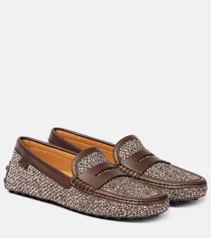 TOD'S Gommino Leather-trimmed Tweed Driving Shoes - Brown