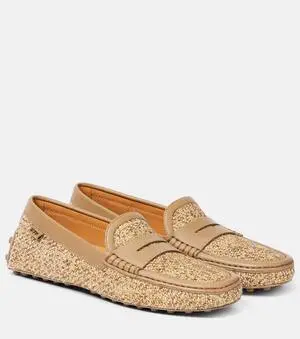 TOD'S Gommino Leather-trimmed Tweed Driving Shoes - Neutrals
