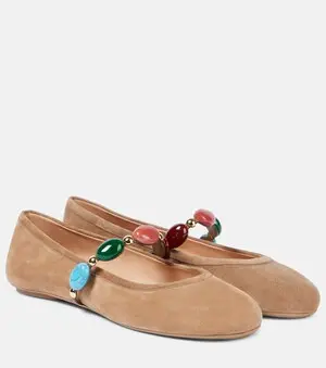 GIANVITO ROSSI Shanti Embellished Suede Ballet Flats - Beige