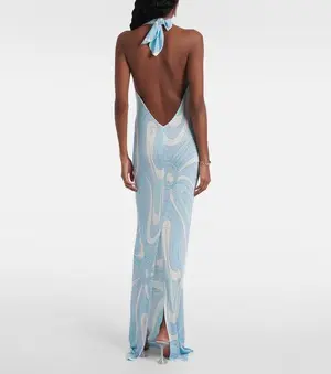 Emilio Pucci Marmo Halterneck Maxi Dress - Blue