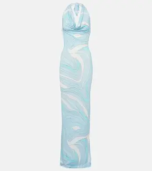 Emilio Pucci Marmo Halterneck Maxi Dress - Blue