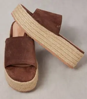 GIANVITO ROSSI Suede Platform Espadrille Slides - Brown