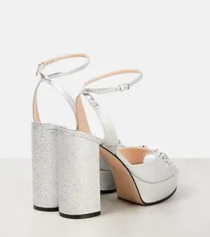 Gucci Horsebit Metallic Leather Platform Sandals - Silver