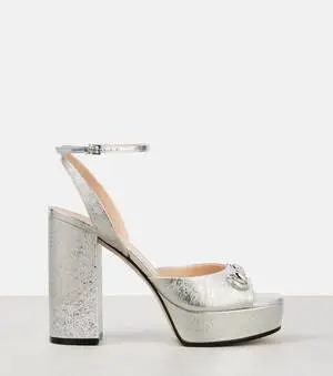 Gucci Horsebit Metallic Leather Platform Sandals - Silver