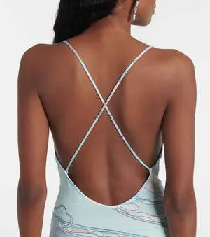 Emilio Pucci Orchidee Jersey Slip Dress - Blue