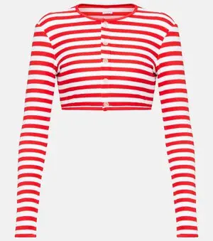 Jade Swim Striped Cropped Terry Cardigan - Red