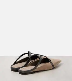 Brunello Cucinelli Monili Suede Mules - Beige