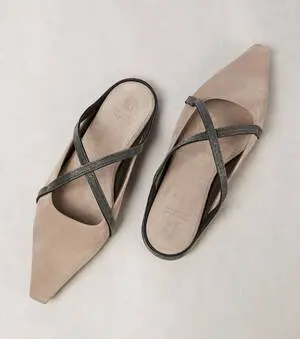 Brunello Cucinelli Monili Suede Mules - Beige