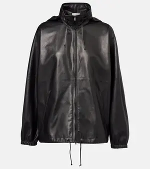 THE ROW Jilly Oversized Leather Bomber Jacket - Black