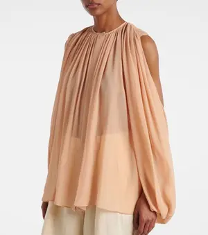 Stella McCartney Draped Silk Chiffon Blouse - Beige