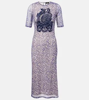 Etro Printed Mesh Midi Dress - Blue