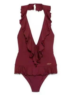 Chloé Ruffled V-neck One-piece Swimsuit - Red