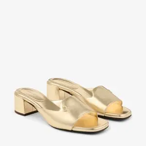 JIMMY CHOO Dina 45 Gold Metallic Leather Mule Sandals - Silver
