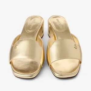 JIMMY CHOO Dina 45 Gold Metallic Leather Mule Sandals - Silver