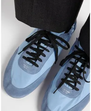 Prada Re-nylon And Suede Elasticized Sneakers - Light Blue