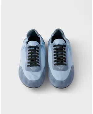 Prada Re-nylon And Suede Elasticized Sneakers - Light Blue