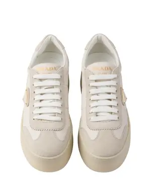 Prada Downtown Bold Nylon And Suede Sneakers - Neutral