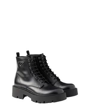 Prada Brushed Leather Combat Boots