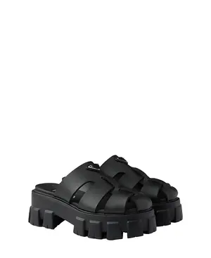 Prada Monolith Rubber Mules - Black
