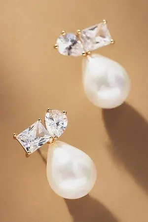 Anthropologie Shaped Crystals Pearl Drop Earrings
