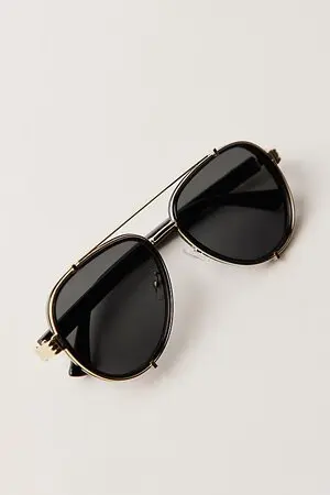 Free People Wesley Oversized Aviator Sunglasses - Black With Black